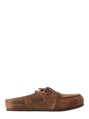 Brunello Cucinelli Suede Monili Bead Embellished Moccasin Slides - Brown