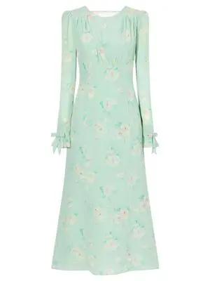 Alessandra Rich Floral Print Silk Midi Dress - Green