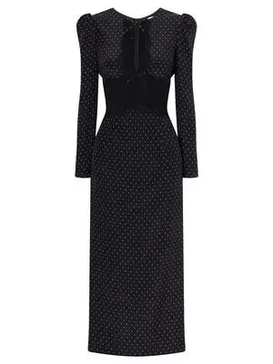 Alessandra Rich Polka Dot Silk Midi Dress - Black