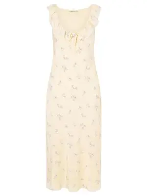 Alessandra Rich Floral-print Silk Midi Dress With Lace Trim - Yellow