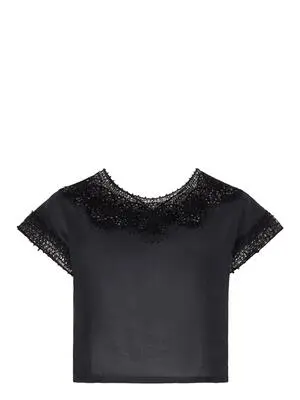 NILI LOTAN Caila Ramie Top With Crochet Trim - Black
