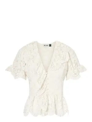 Rixo Dollie Lace Blouse With Ruffled Peplum - Neutrals