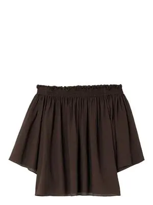 JOSEPH Emi Off-the-shoulder Shirred Seersucker Top - Brown