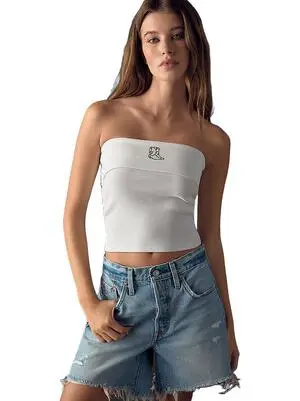 L*SPACE LSPACE Andie Ribbed Tube Top With Embroidered Detail
