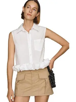 Maeve Cotton Ruffle Buttondown Shirt - Solid White