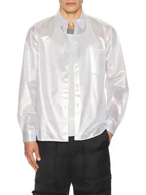 Comme Des Garçons Satin Button Down Shirt In Metallic - Silver