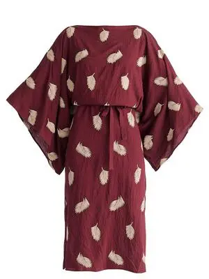 PAISIE Embroidered Kimono Sleeve Midi Dress - Red