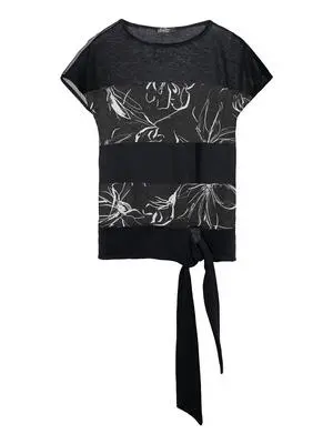 CONQUISTA Sleeveless Abstract Floral Print Top With Ties - Black