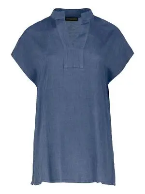 CONQUISTA Sleeveless V-neck Denim Style Top - Blue