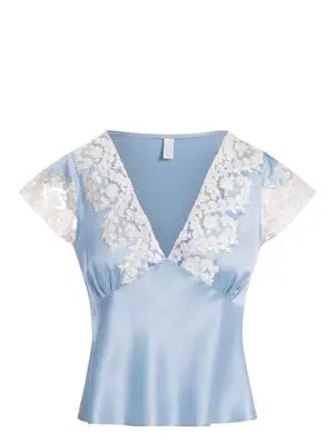 SCARLETT GASQUE Scarlett Gasque Jayne Silk Lace Appliqué Cap Sleeve Top