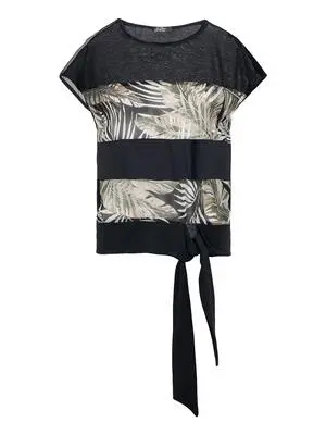 CONQUISTA Sleeveless Leaf Print Top With Front Tie Detail - Black