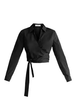 PAISIE Side Tie Wrap Blouse - Black