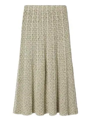 Tory Burch Pleated Knit Skirt With Scalloped Hem - Green/white
