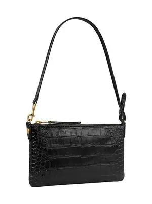 Tory Burch Croc-embossed Leather Pochette With Convertible Strap - Black