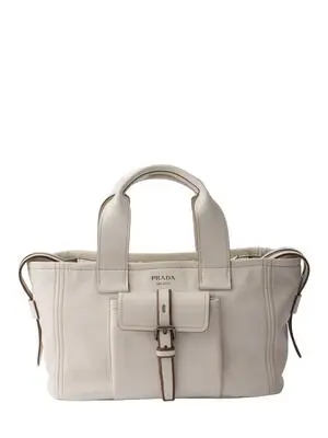 Prada Route Medium Leather Tote Bag - Neutral