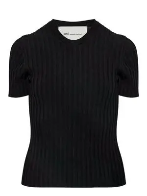 AMI Paris Ribbed Knit Crewneck T-shirt - Black