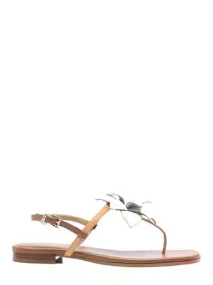 Michael Kors Floral Appliqué Leather Slingback Sandals - Neutrals