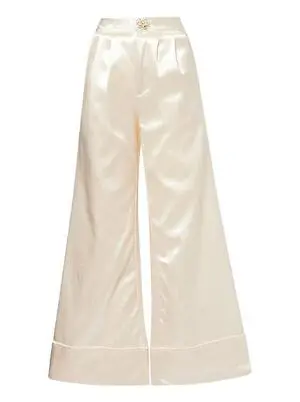GRACE FAENA Pearl-button Wide-leg Satin Trousers - Chalk