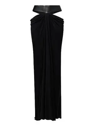 GRACE FAENA Silk-jersey Maxi Skirt With Leather Waistband - Noir