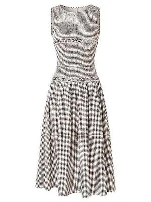 AMY LYNN Gingham Print Smocked Cotton Midi Dress - Mono