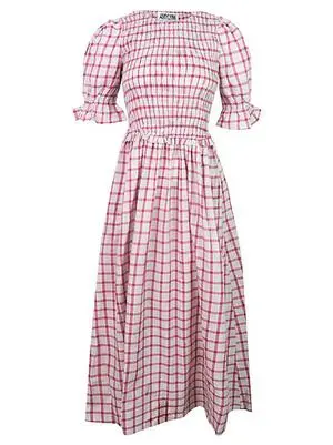 AMY LYNN Imogen Window Pane-check Cotton Midaxi Dress - Red