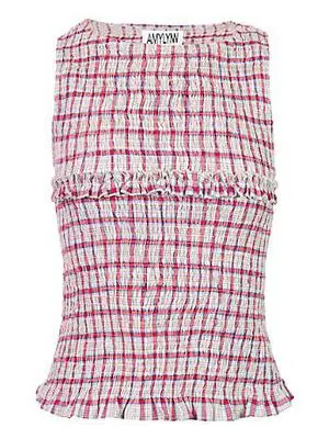 AMY LYNN Mona Windowpane Check Smocked Cotton Top - Red