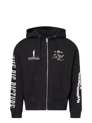 AWAKE NY Embroidered Cotton Full Zip Hoodie - Black