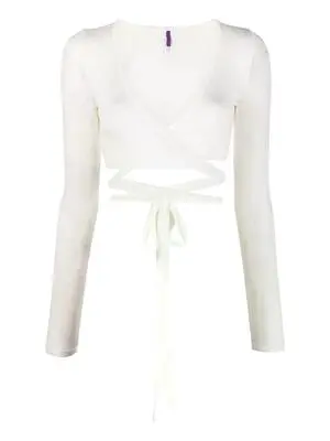 MAISON CLOSE Ribbed Wrap-design Top - Neutrals