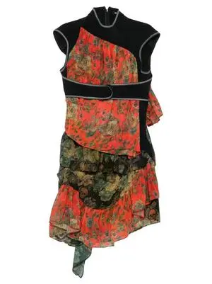 Ottolinger Floral Print Ruffled High Neck Dress - Red