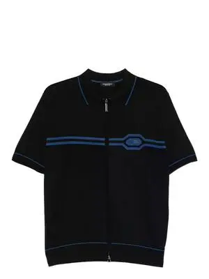Stefano Ricci Zip-fastening Short-sleeve Cardigan With Stripe Detail - Black