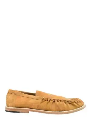 PAURA Ruched Suede Loafers - Brown