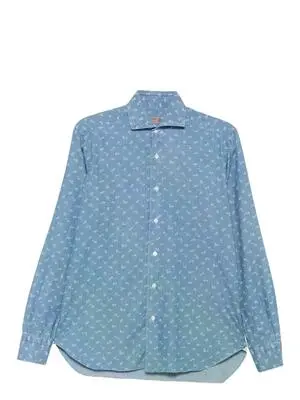 BARBA NAPOLI Floral-print Long-sleeve Shirt - Blue