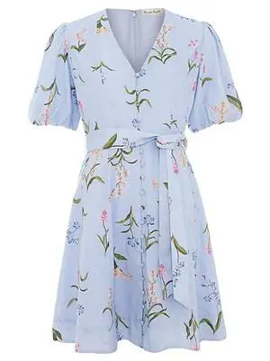 PHASE EIGHT Velma Floral Print V-neck Mini Dress - Blue