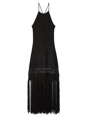 The Kooples Sleeveless Fringed Hem Maxi Dress - Black