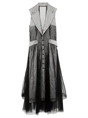 QUETSCHE Sleeveless Tailored Dress With Tulle Overlay - Grey