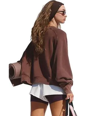 Free People Trackline Crewneck Sweatshirt - Cocoa