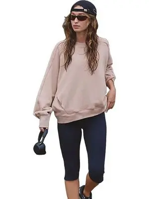 Free People Trackline Crewneck Sweatshirt - Sandy