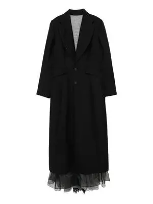 QUETSCHE Single-breasted Coat With Tulle Trim - Black