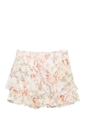 Hemant & Nandita Floral Print Tiered Mini Skirt - Neutrals
