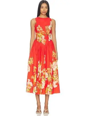 Hemant & Nandita Sleeveless Boat Neck Midi Dress - Orange