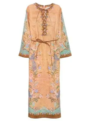 Zimmermann Indra Lace-up Floral-print Midi Dress - Neutrals