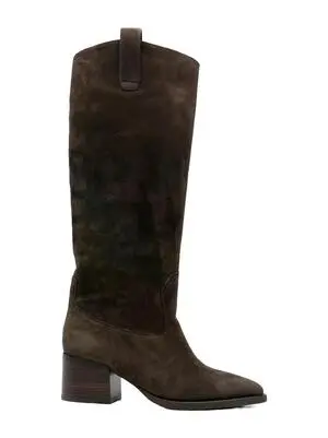 ADRIANNA FERETTI Suede Pointed-toe Block Heel Boots - Brown
