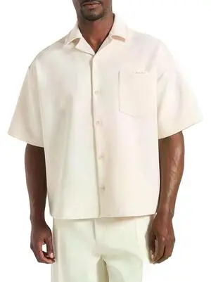 Manière De Voir Boxy Twill Short Sleeve Shirt - Neutrals