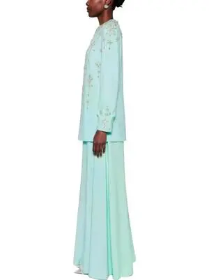 DINA MELWANI Crystal-embellished Long-sleeve Maxi Dress - Blue