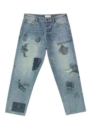 BLDG4 Editorial Graphic Print Jeans - Blue