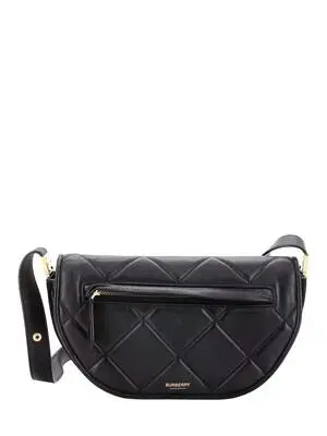 Burberry Olympia Flap Bag Quilted Leather Small Shoulder Bag - Black