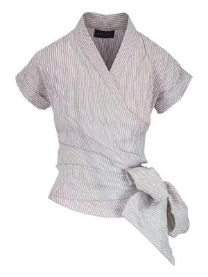 Talbot Runhof Striped Wrap Blouse - Neutrals
