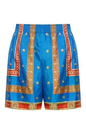 Versace Baroque Print Silk Shorts - Blue