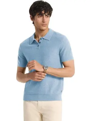 Michael Kors Boucle Cotton Blend Short-sleeve Polo Sweater In Size By - Blue