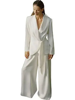 REISS Clover Shawl Collar Tie Detailed Blazer - White